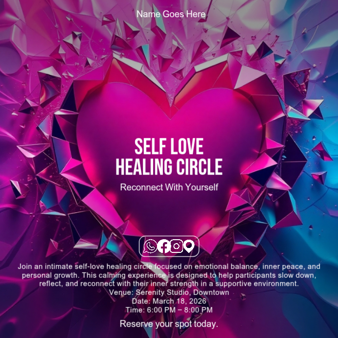 Self Love Healing Instagram Square Design | Emotional Wellness Instagram Post Template ...